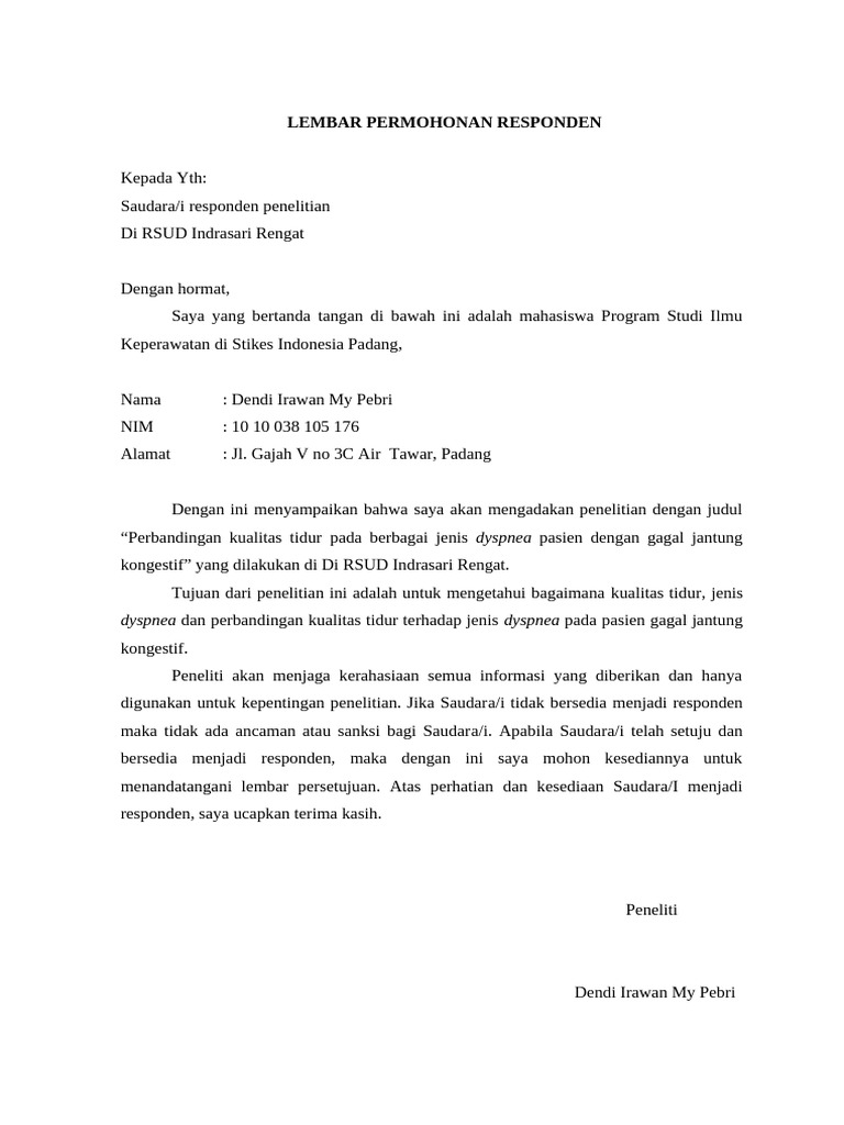 Lembar Permohonan Responden | PDF | Pengembangan Diri