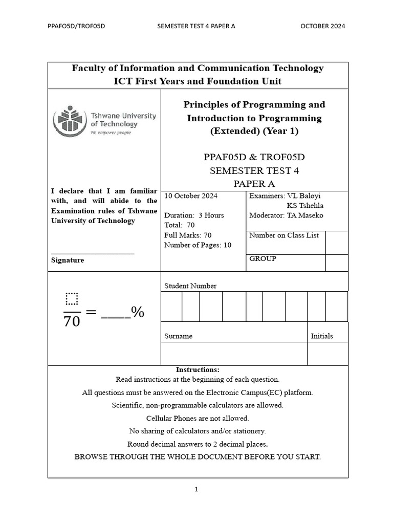 Semester Test 4 PAPER 2 | PDF | Computer Programming | Computing