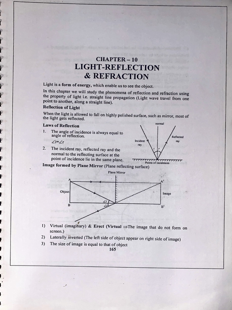 Ch-10 Light-Reflection and Refraction | PDF | Mirror | Reflection (Physics)