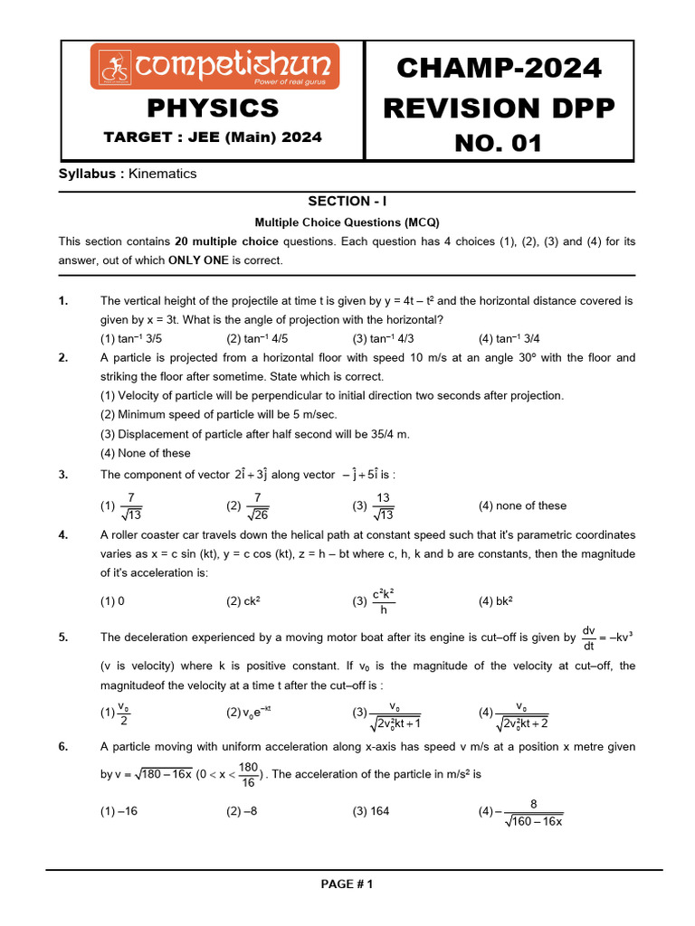 DPP-1_Kinematics | PDF | Acceleration | Kinematics
