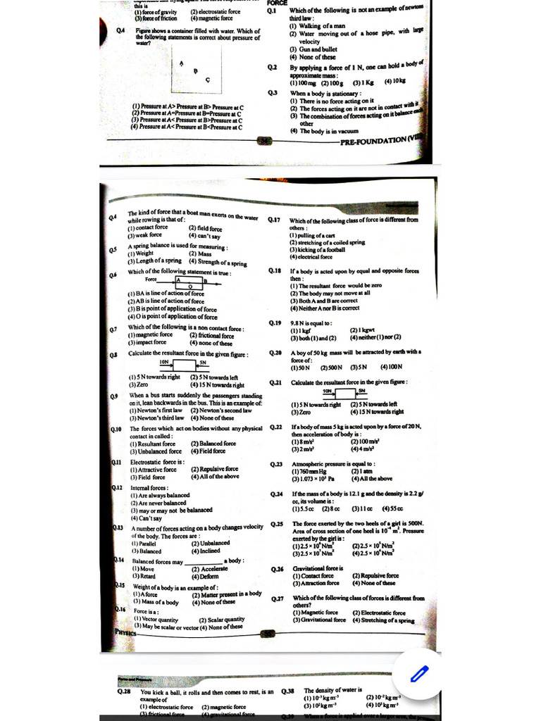 Force Questions For Ntse | PDF