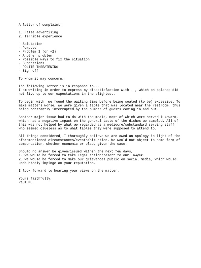 Mono C1 Complaint Letter | PDF