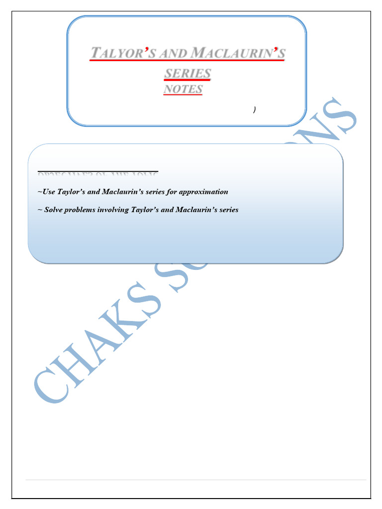 Taylor and Maclaurin Series Guide | PDF | Equations | Mathematics