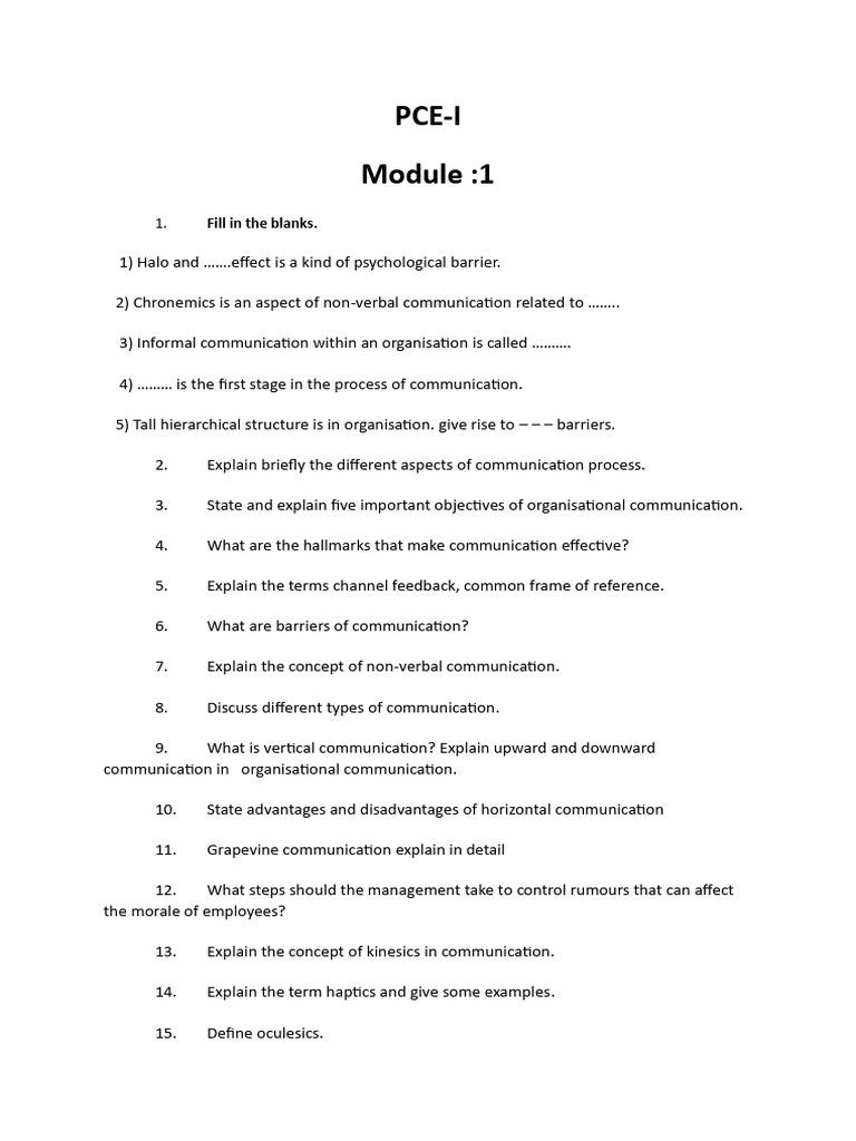 PCE QB MODULE 1 | PDF | Communication | Nonverbal Communication
