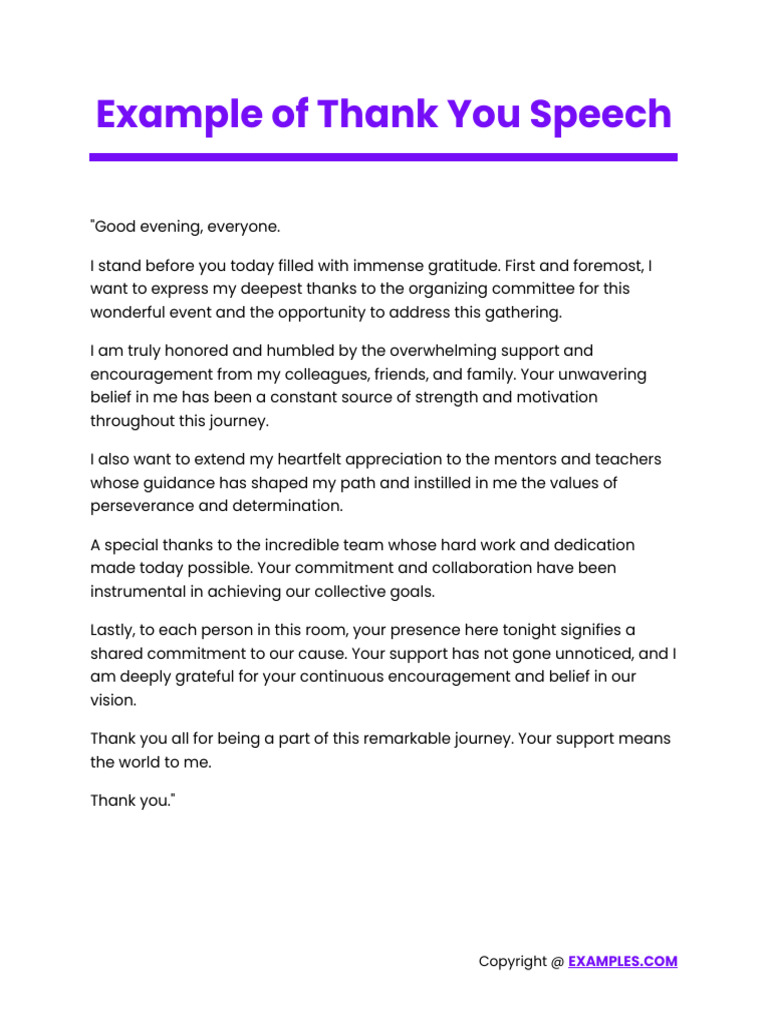 Example of Thank You Speech | PDF