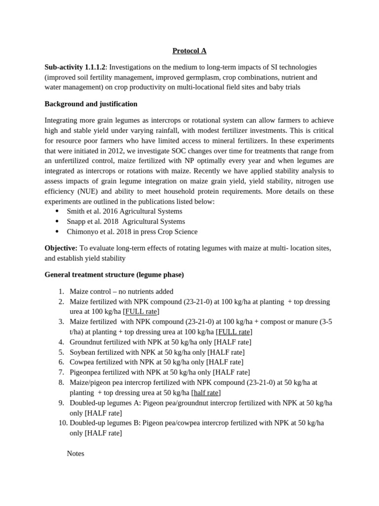 MSU-Chikowo Protocol A - SI Investigations | PDF | Fertilizer | Legume