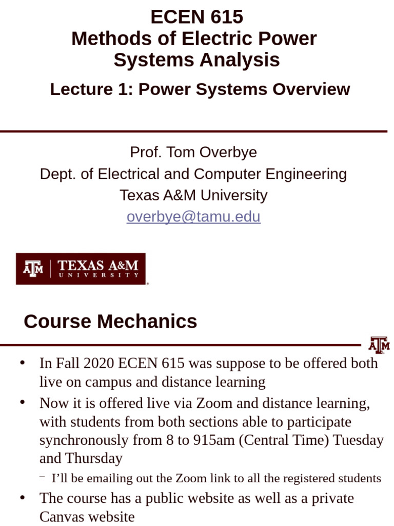 ECEN615 Fall2020 Lect1 | PDF | Electrical Grid | Electric Power ...