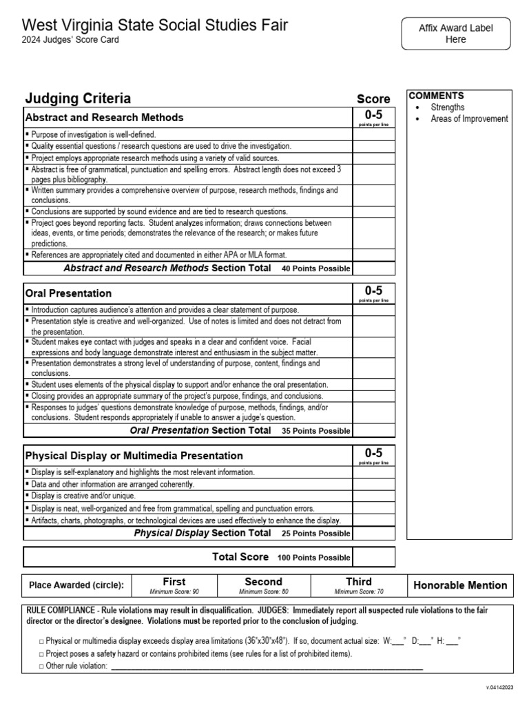 WV State Social Studies Fair Judging Guide | PDF | Human Communication ...