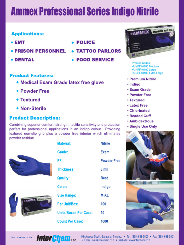 AMMEX® POWDER FREE EXAM GRADE INDIGO NITRILE GLOVES - #AINPF ...