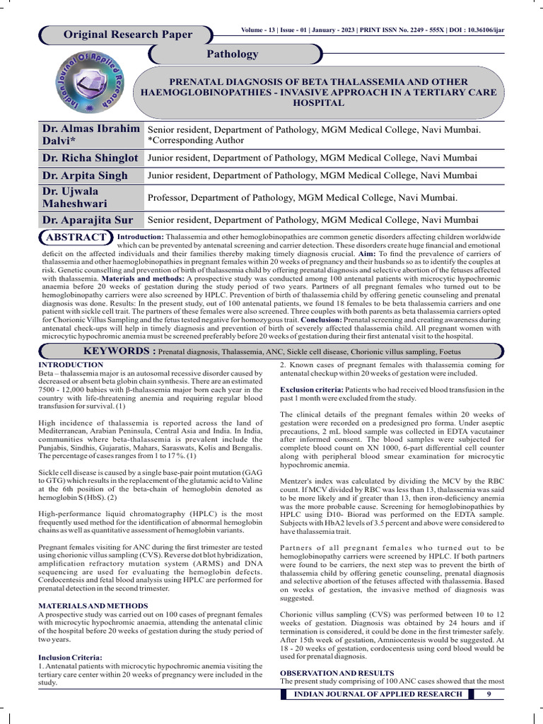 Original Research Paper Pathology | PDF | Anemia | Clinical Medicine