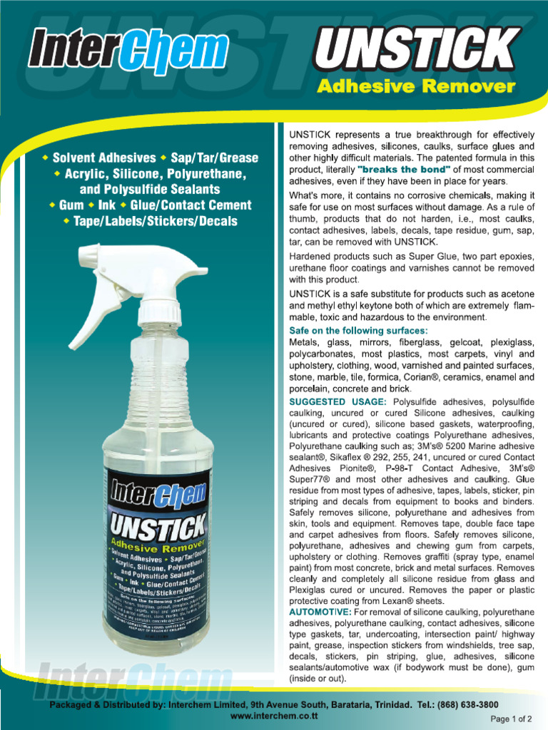 UNSTICK Adhesive Remover - SELL SHEET | PDF