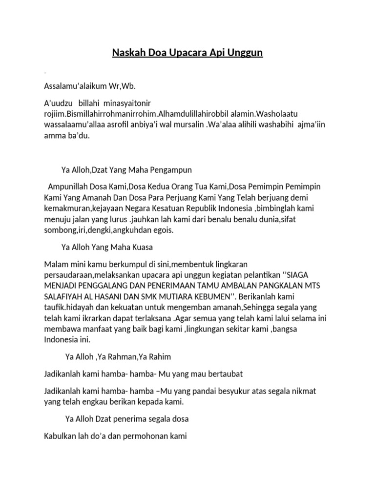 Naskah Doa Upacara Api Unggun | PDF