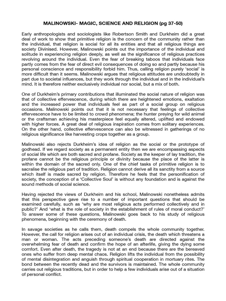 Malinowski (1 5) PDF | PDF | Émile Durkheim | Rituals