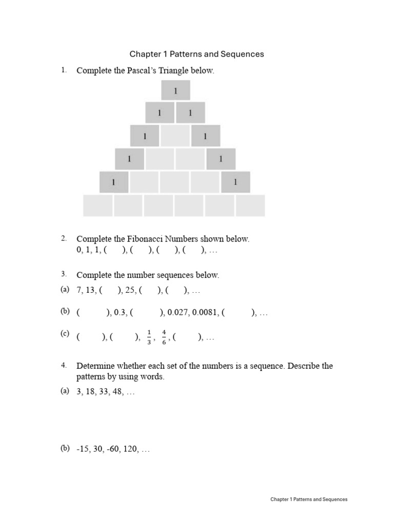 Chapter 1 Patterns and Sequences | PDF | Sequence | Numbers