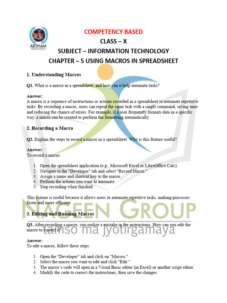 Class X Competency Based Information Technology Chapter - 5 | PDF | Macro (Computer Science ...
