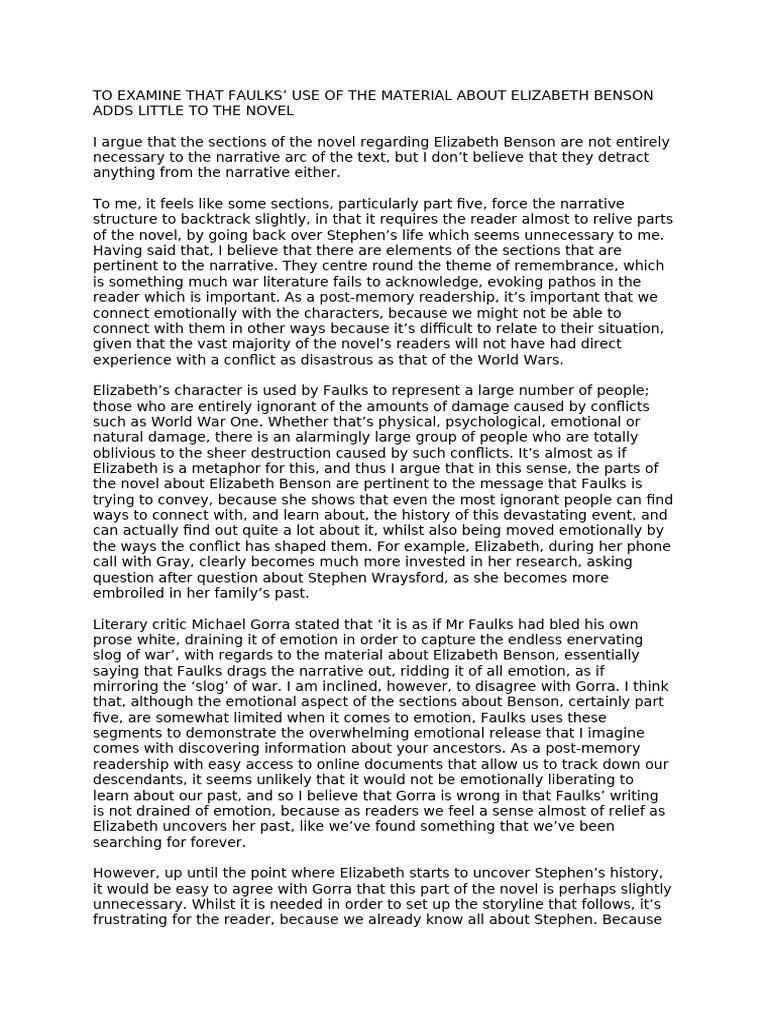 Elizabeth Benson's Role in Faulks' Narrative | PDF | Poetry