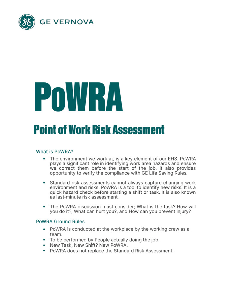 PoWRA Risk Assessment Guide | PDF | Personal Protective Equipment | Safety