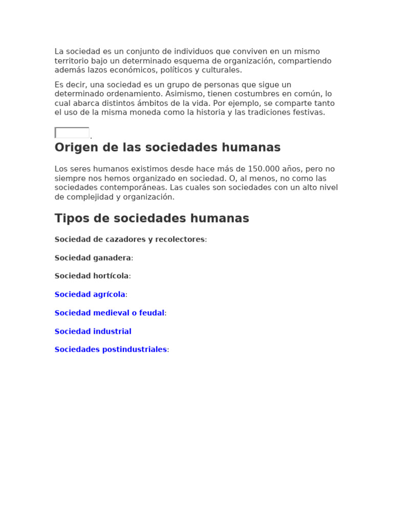 La Sociedad Es Un Conjunto de Individuos Que Conviven en Un Mismo ...