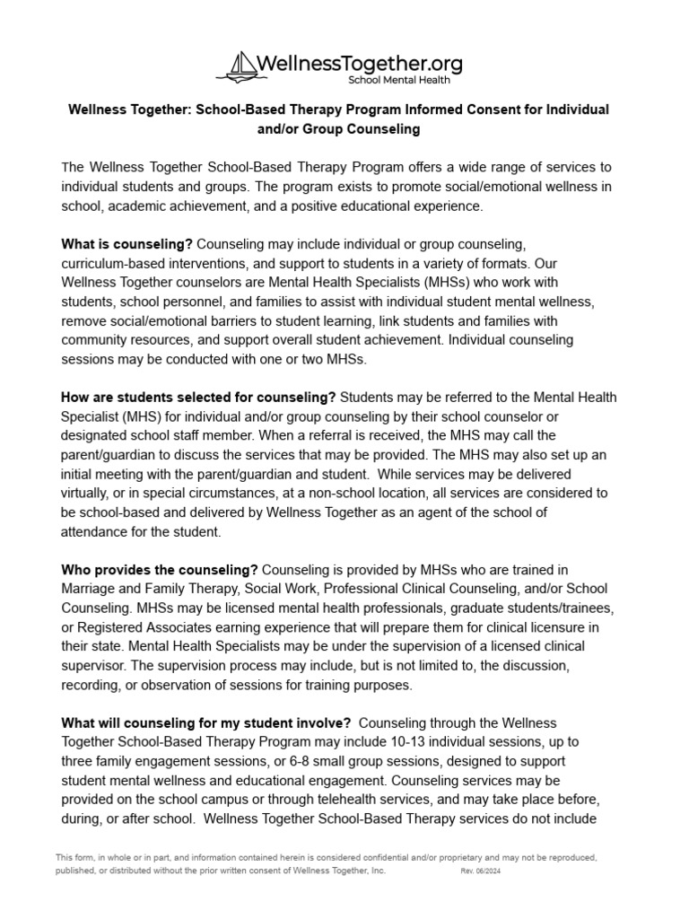 Wellness Together - School-Based Therapy Program Informed Consent 24-25 ...