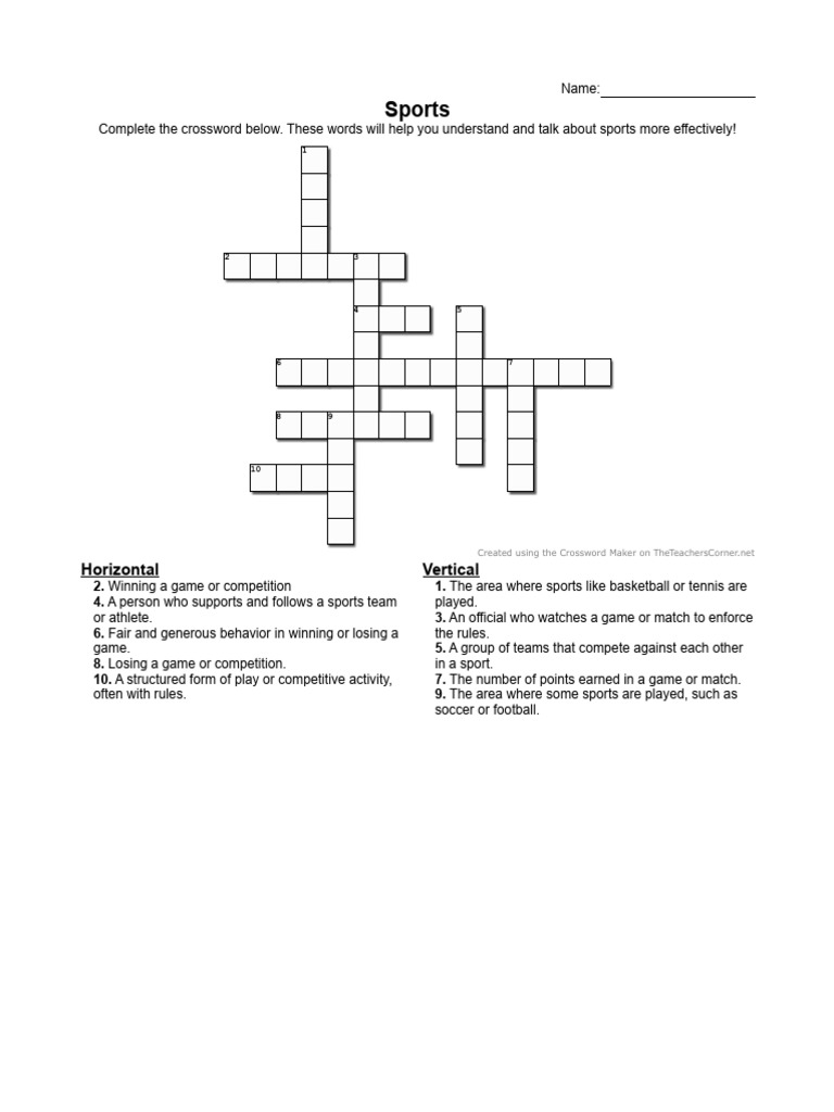 Sports Vocabulary Crossword Puzzle | PDF