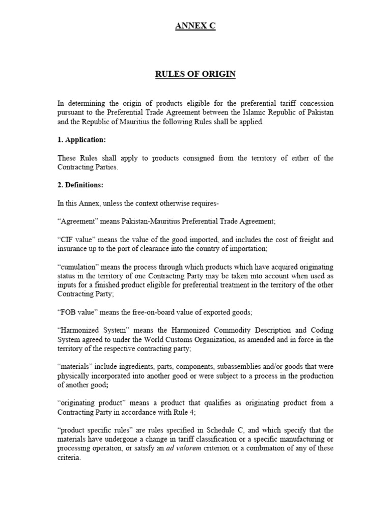 Pakistan-Mauritius Trade Rules of Origin | PDF | Business | Finance ...