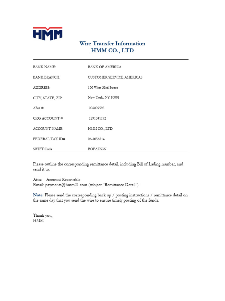 Bank Information Wire ACH | PDF