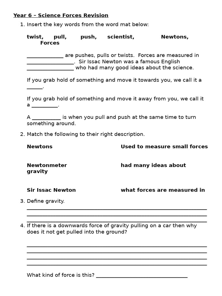 Year 6 Forces Science Revision Guide | PDF | Force | Gravity