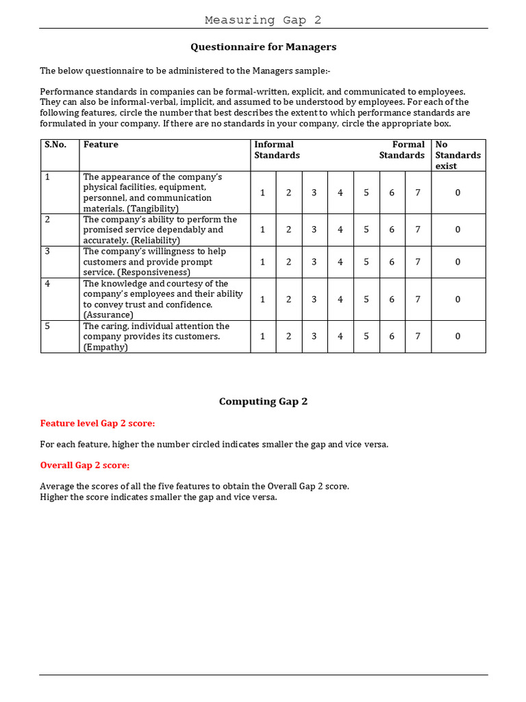 Measuring Gap 2-Service Quality Specification Gap | PDF
