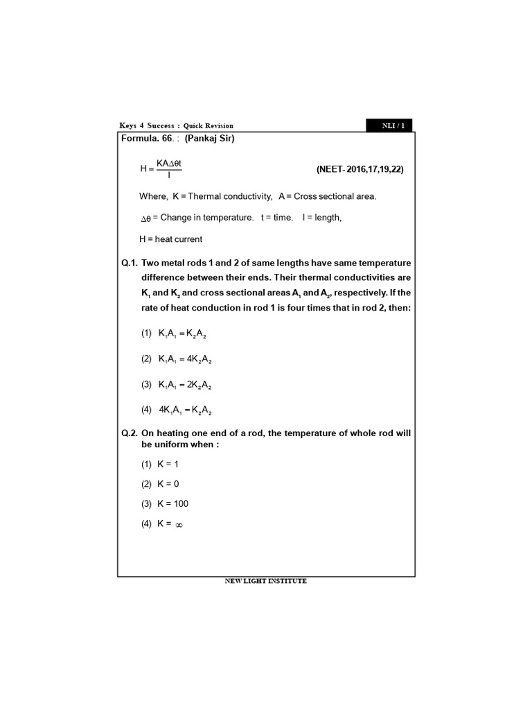 Formula Booklet | PDF | Gases | Heat