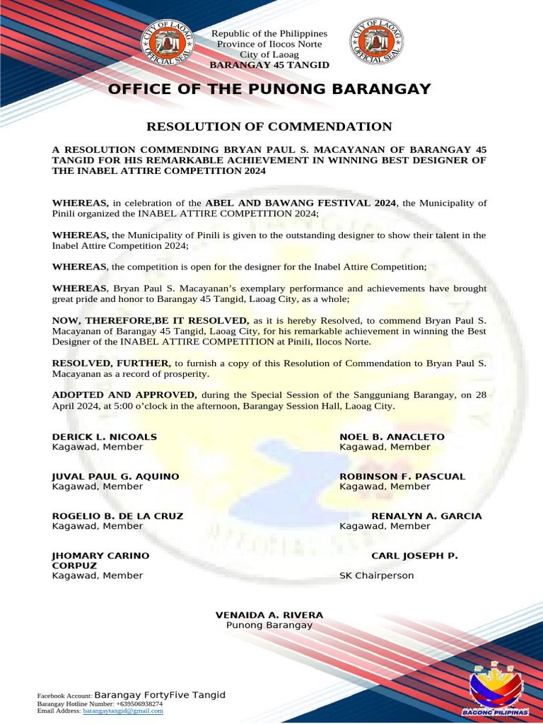 RESOLUTION OF COMMENDATION 2024 | PDF