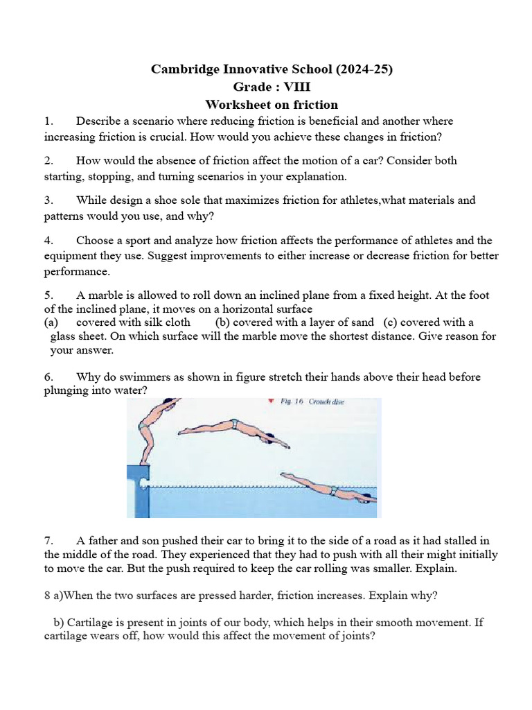 Worksheet On Friction | PDF