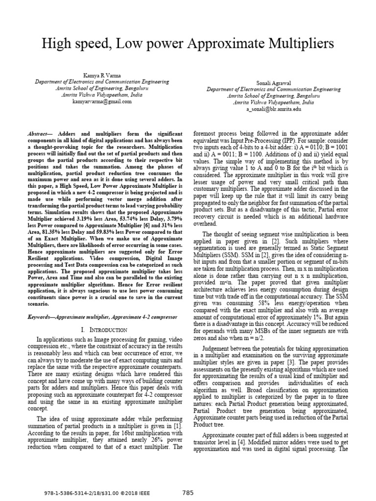 Published Paper_High speed Low power Approximate Multipliers | PDF | Multiplication | Image ...