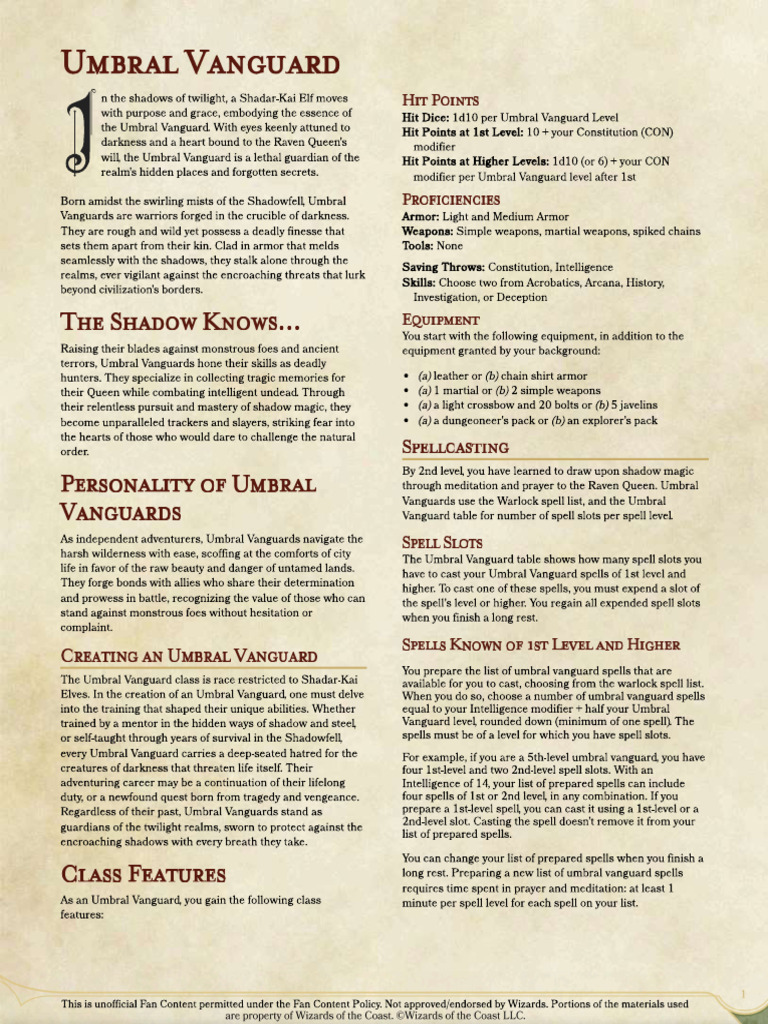 Umbral Vanguard Homebrew Class v1.4 | PDF