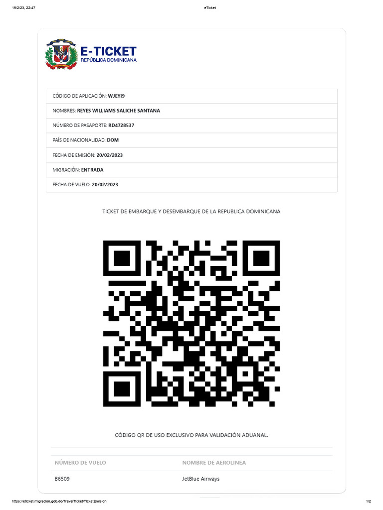 Ticket Electrónico de Migración RD | PDF