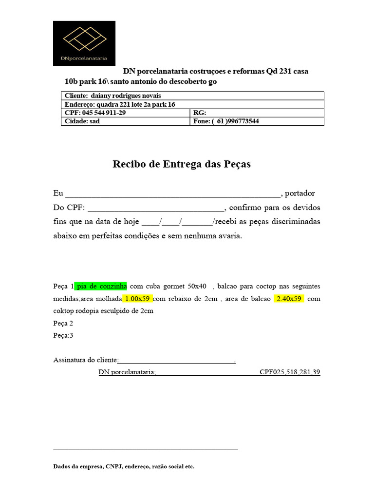 9 Recibo De Entrega Modelo Editavel Pdf