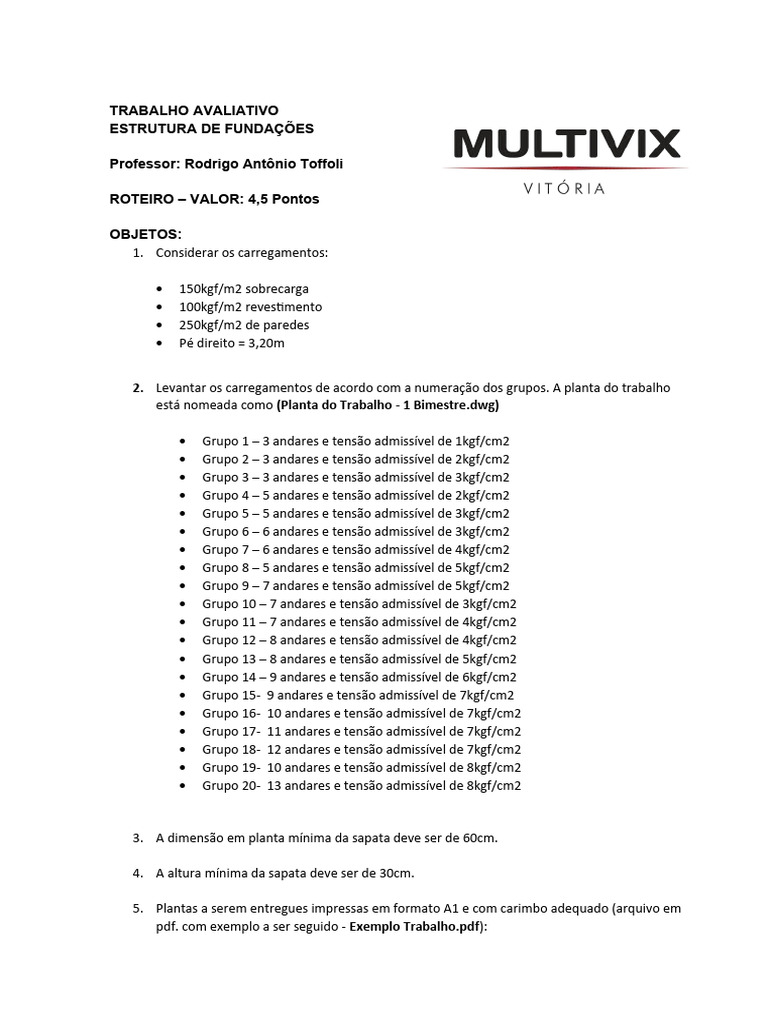 Roteiro Trabalho Concreto 2 - 1 Bimestre | PDF