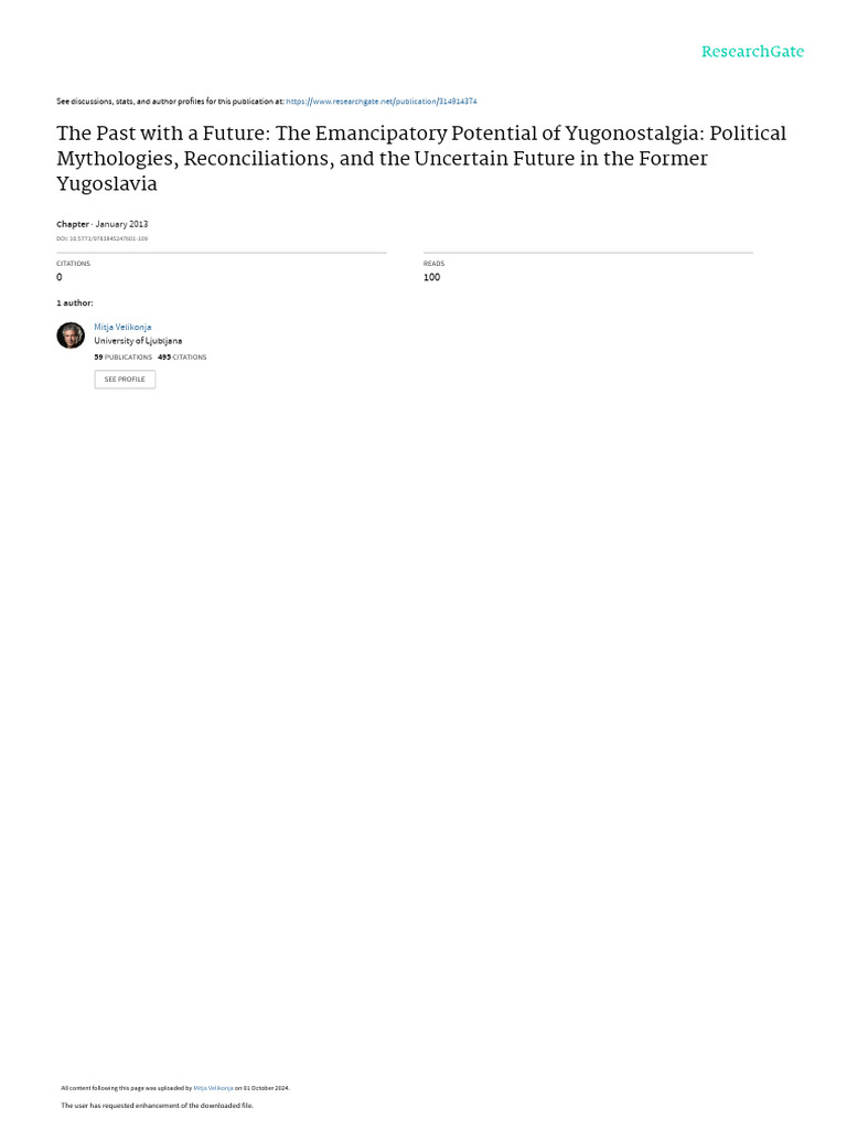 Yugonostalgia's Emancipatory Potential | PDF
