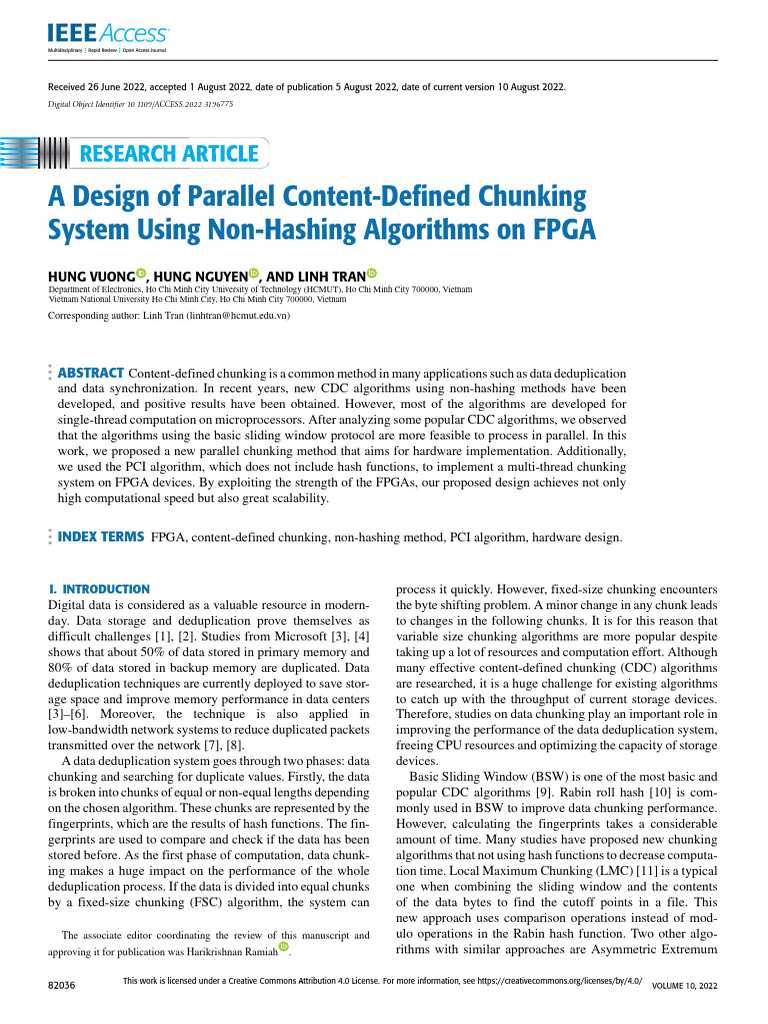 A Design Of Parallel Content Defined Chunking System Using Non Hashing Algorithms On Fpga Pdf
