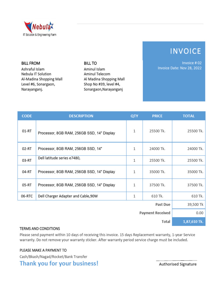 Invoice-laptop 27.11.22 | PDF | Office Equipment | Computer Architecture