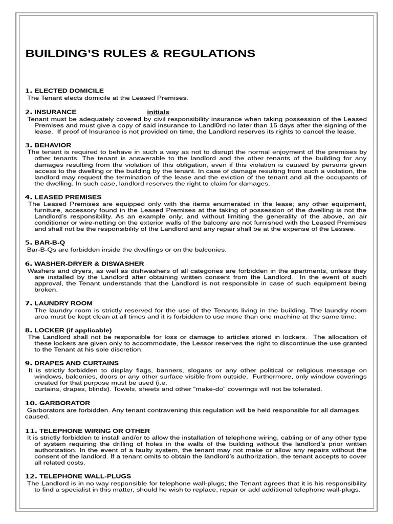 Building Rules and Tenant Regulations | PDF | Lease | Leasehold Estate