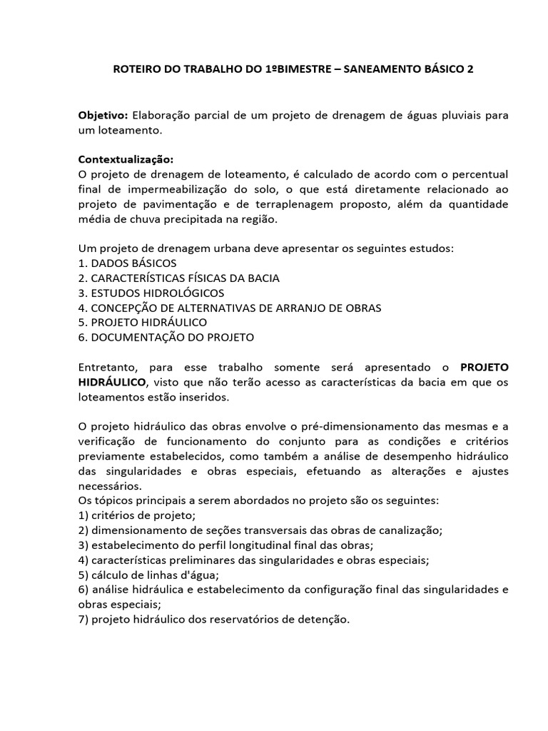 Roteiro Do Trabalho Do 1ºbimestre | PDF | Hidrologia | Geociências