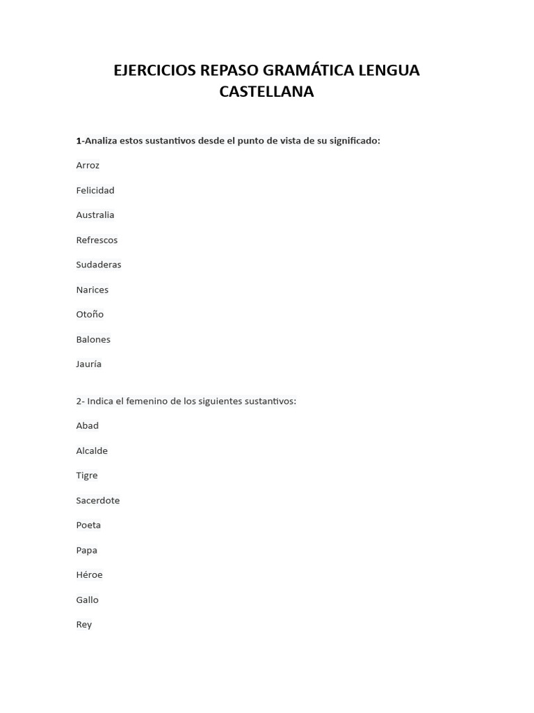 Ejercicios de Gramática en Español | PDF