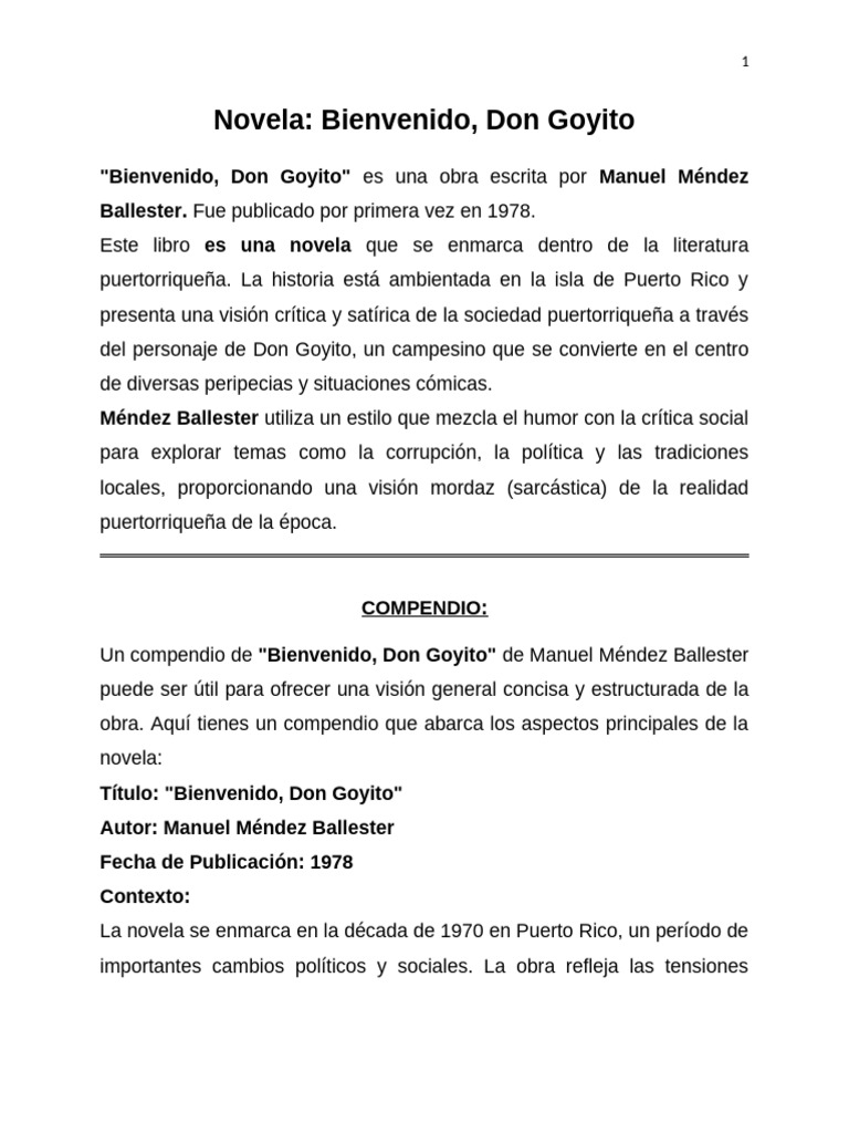 Bienvenido, Don Goyito: Crítica Social | PDF | Novelas | Humor