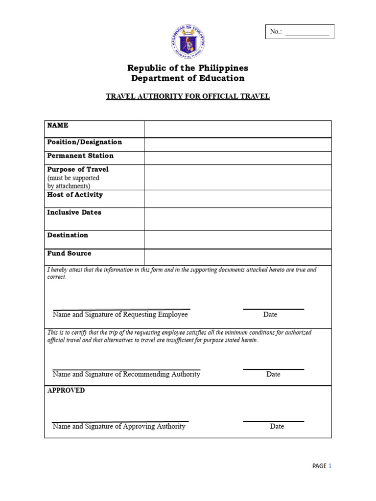 Travel Order Authority Form | PDF