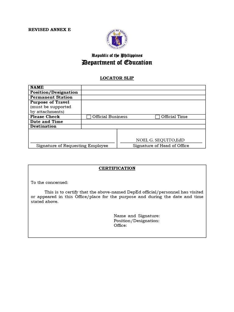 Travel Authority Locator Slip | PDF