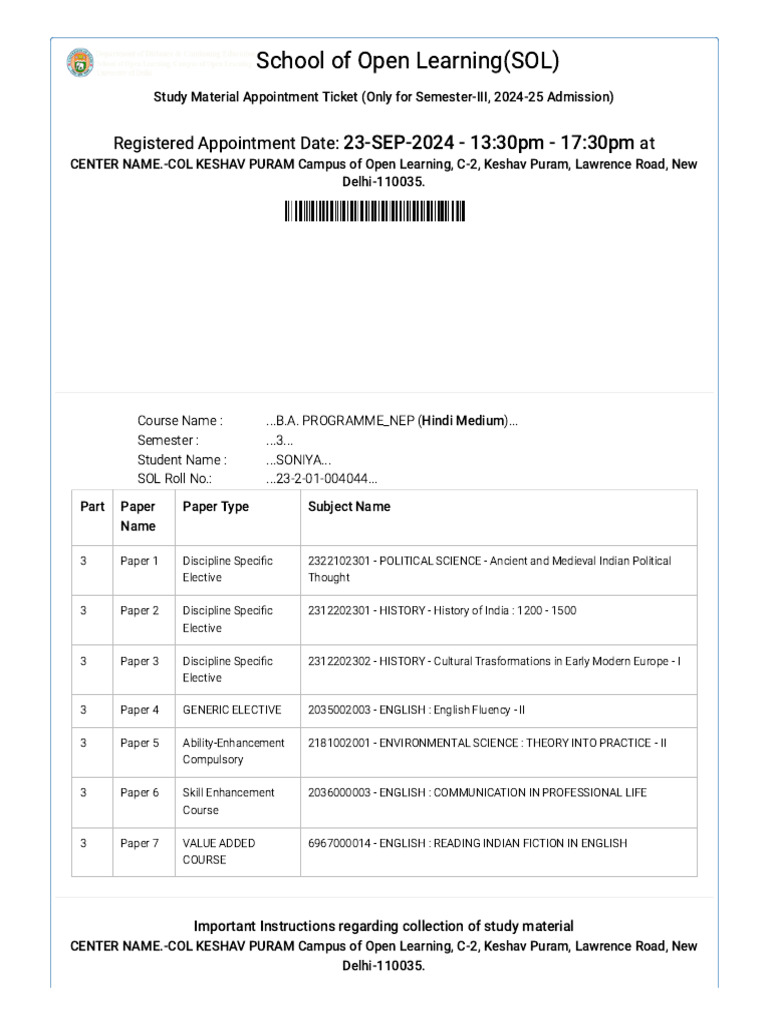 SOL Study Material Appointment | PDF | Social Science