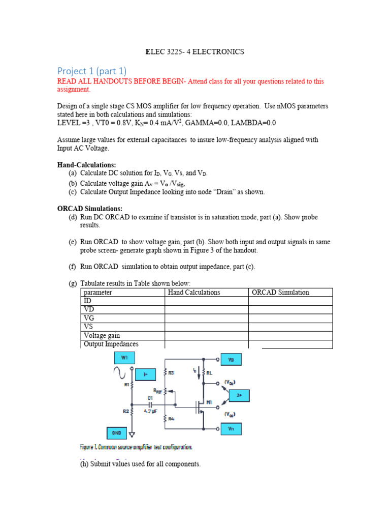 project1-nMOS Amp | PDF | Teaching Methods & Materials