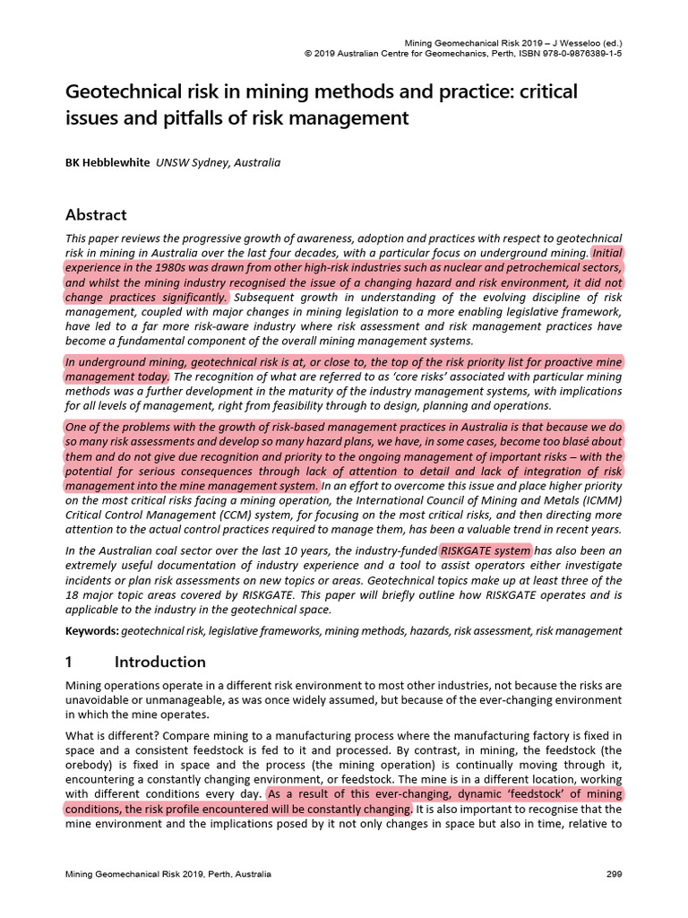 Hebblewhite (2019) - Geotechnical Risk in Mining Methods and Practice ...