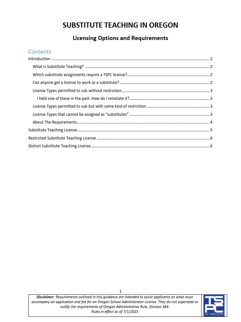 Oregon Substitute Teaching License Guide | PDF | License | Teachers