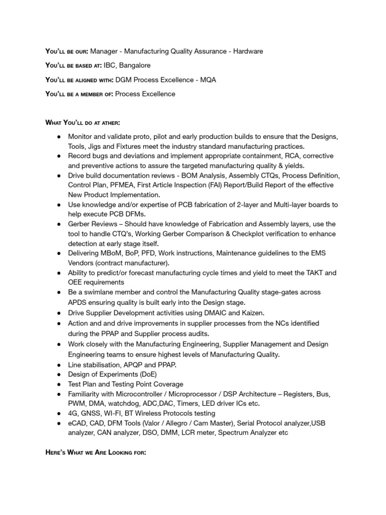 JD - Manufacturing Quality Assurance - Hardware | PDF | Information And ...